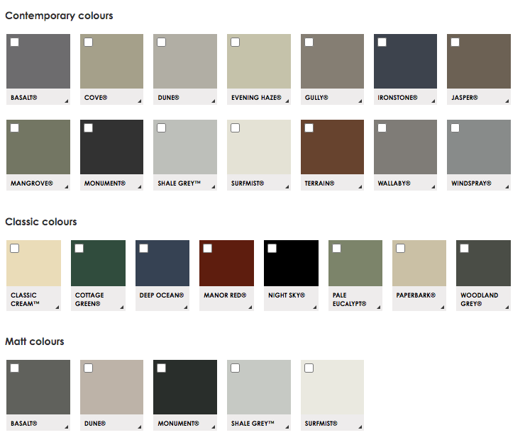 COLORBOND Colours | Metal Roofing Online